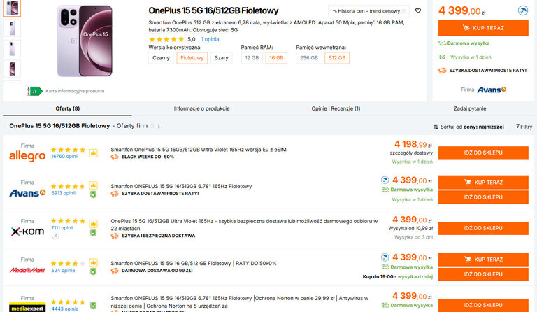 Pierwsze obniżki cen OnePlus 15 16/512 GB - ile zapłacisz?